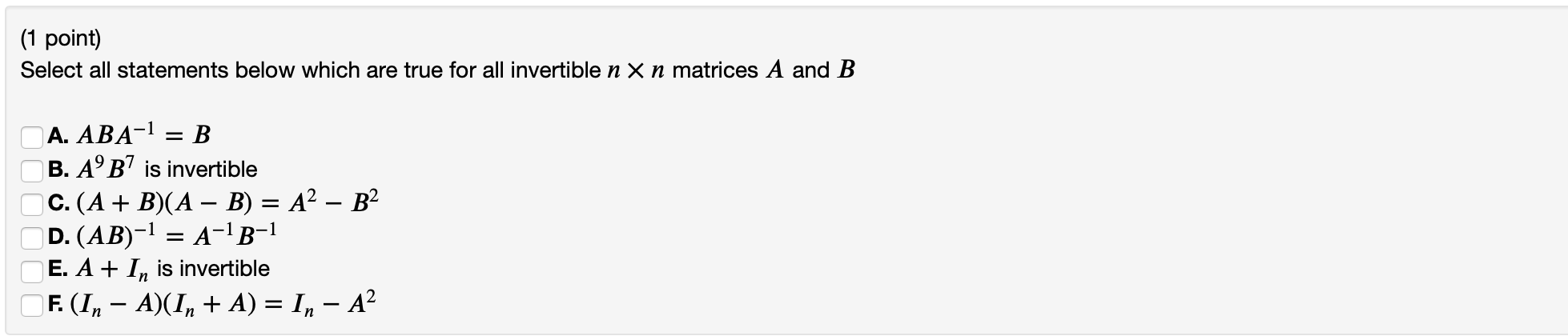Solved (1 point) Select all statements below which are true | Chegg.com
