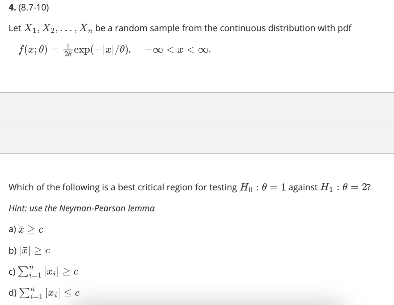 Solved Let X1,X2,…,Xn be a random sample from the continuous | Chegg.com