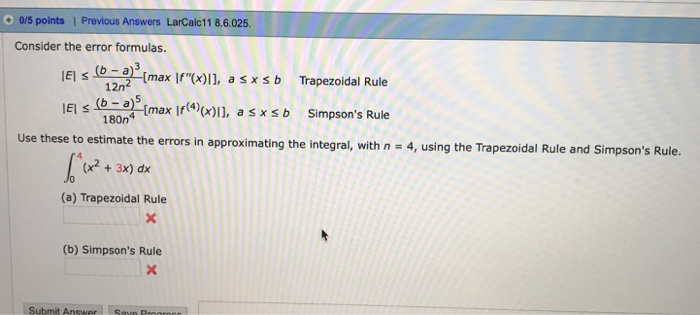 Solved O 0/5 points 1 Previous Answers LarCalc11 8.6.025 | Chegg.com