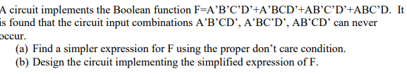 Solved Circuit Implements The Boolean Function 