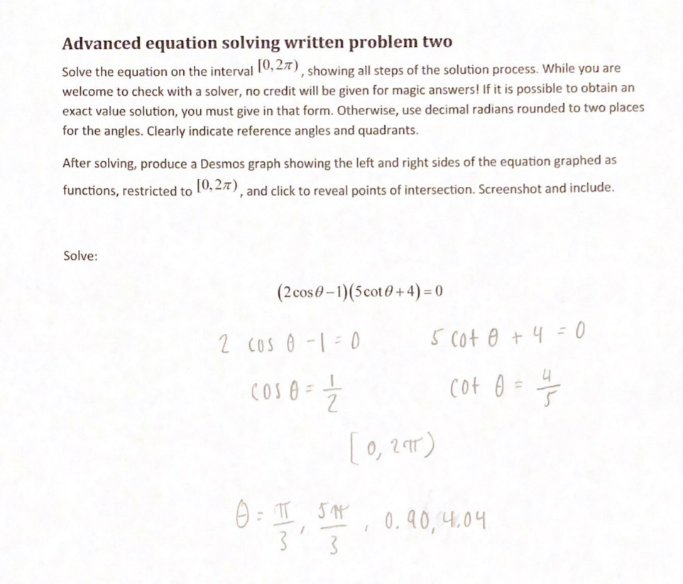 Solved Advanced equation solving written problem two Solve | Chegg.com