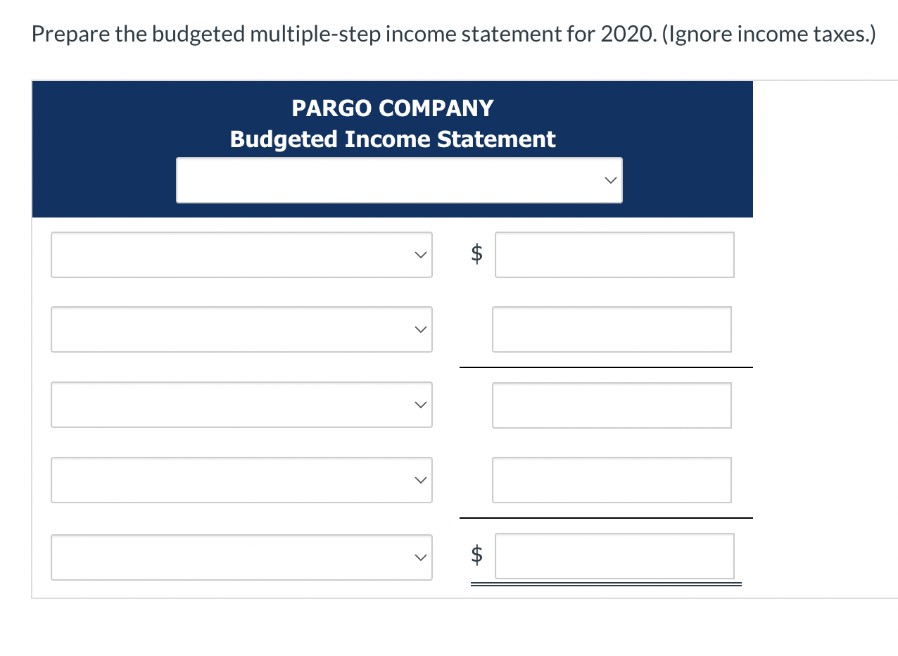 Solved Pargo Company is preparing its budgeted income | Chegg.com