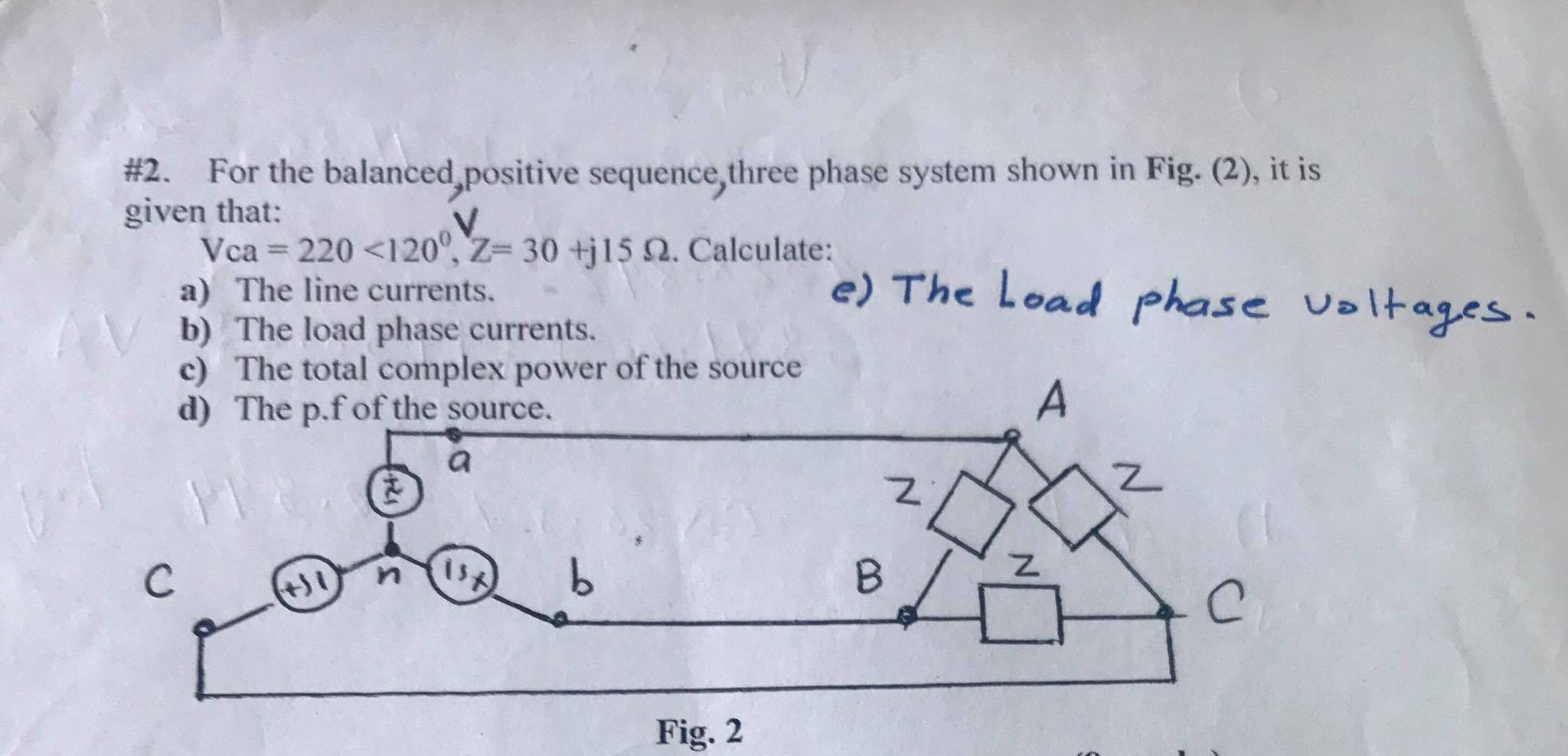 Solved V #2. For the balanced positive sequence, three phase | Chegg.com