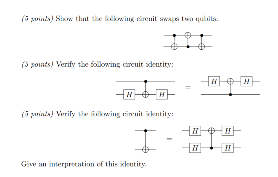 Solved (5 ﻿points) ﻿Show that the following circuit swaps | Chegg.com