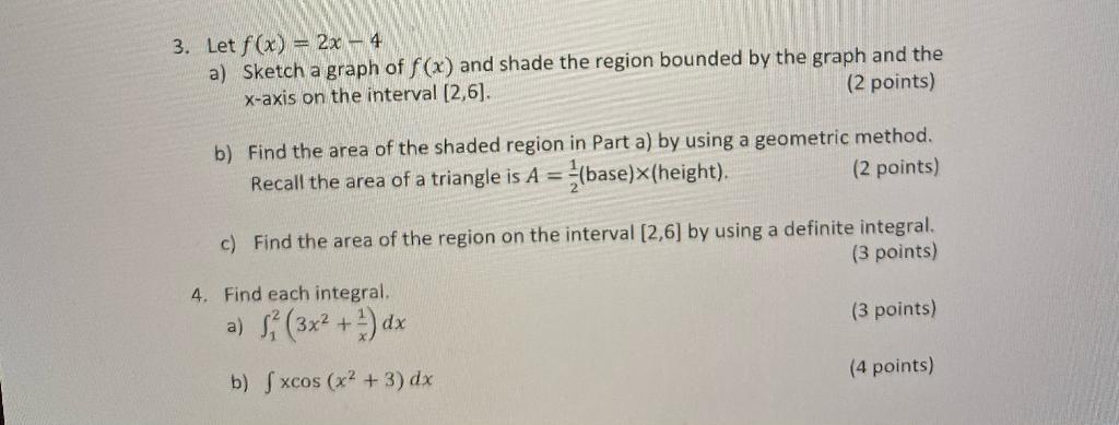 Solved 3. Let f(x) = 2x - 4 a) Sketch a graph of f(x) and | Chegg.com
