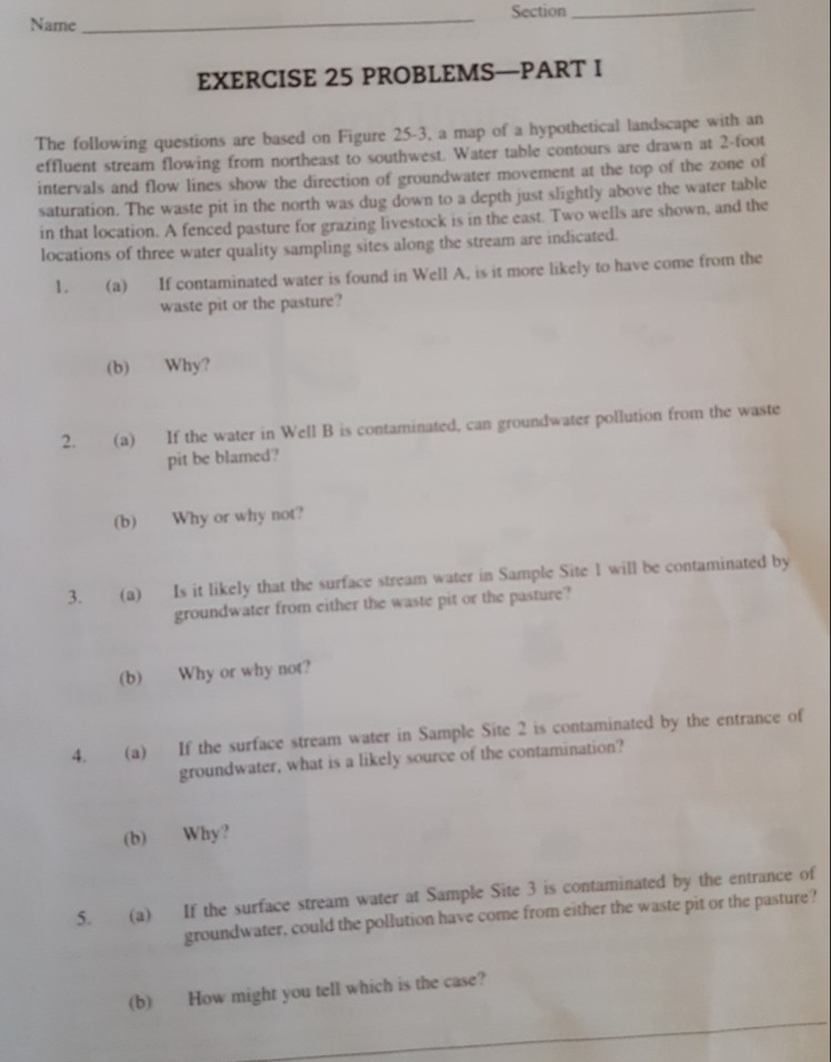 Name Section EXERCISE 25 PROBLEMS-PART I The | Chegg.com