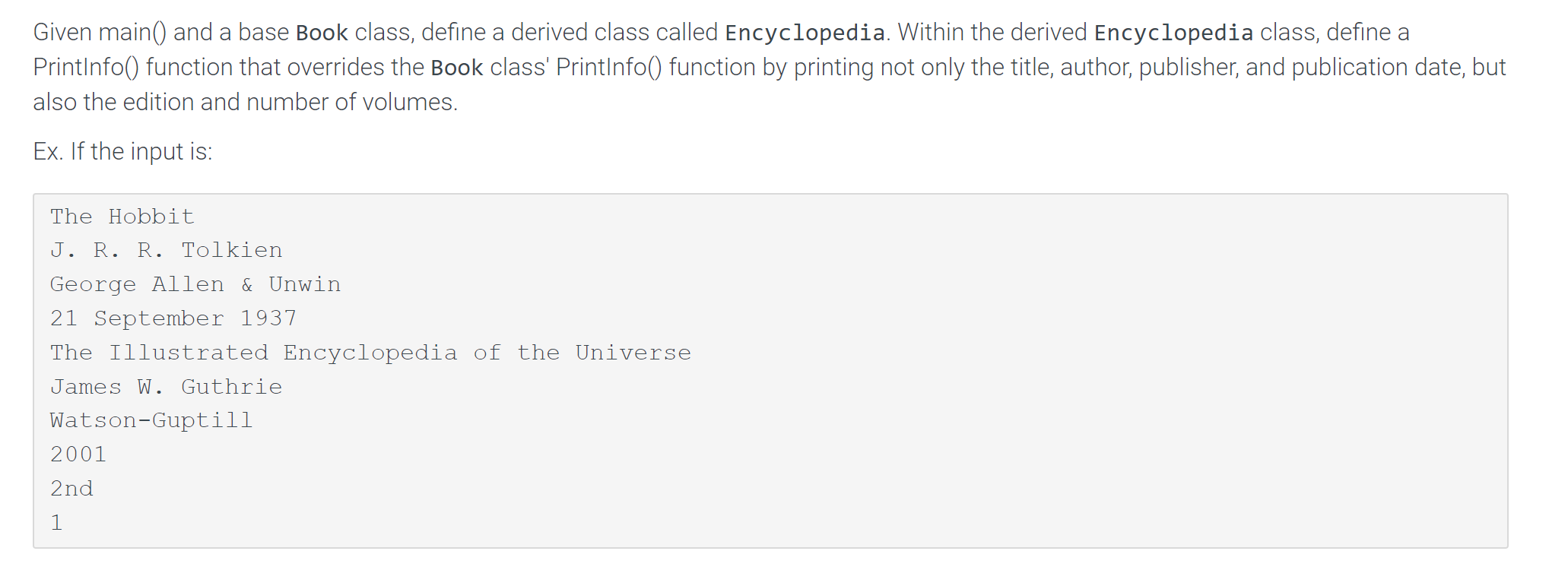 Solved Given main() and a base Book class, define a derived | Chegg.com