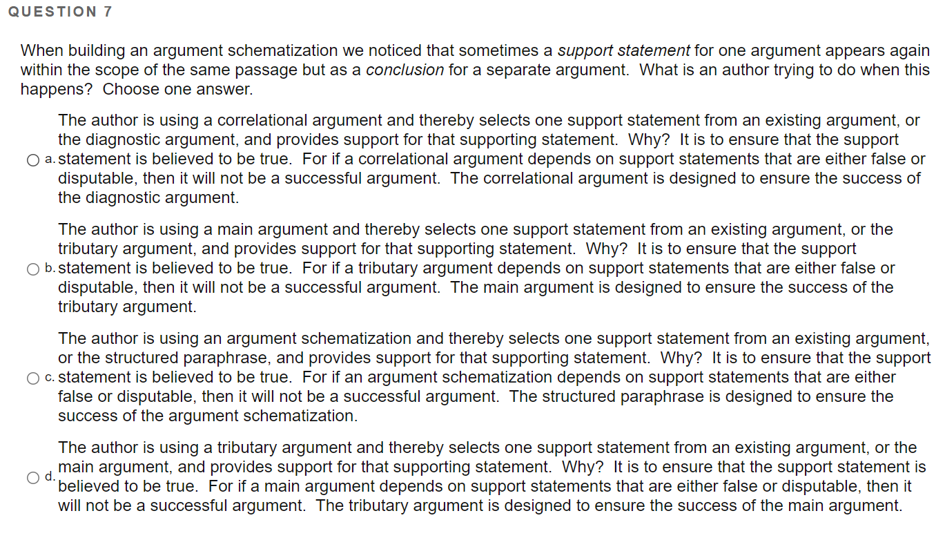 Solved QUESTION 7 When building an argument schematization | Chegg.com