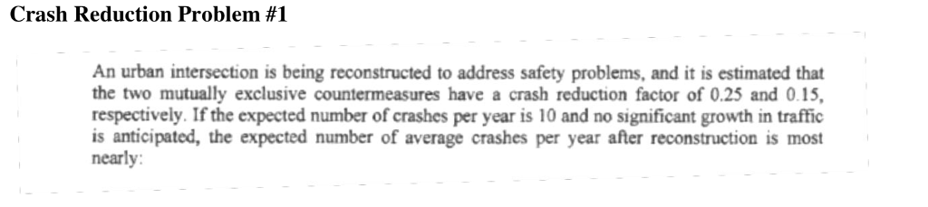 Solved Crash Reduction Problem #1 An urban intersection is | Chegg.com