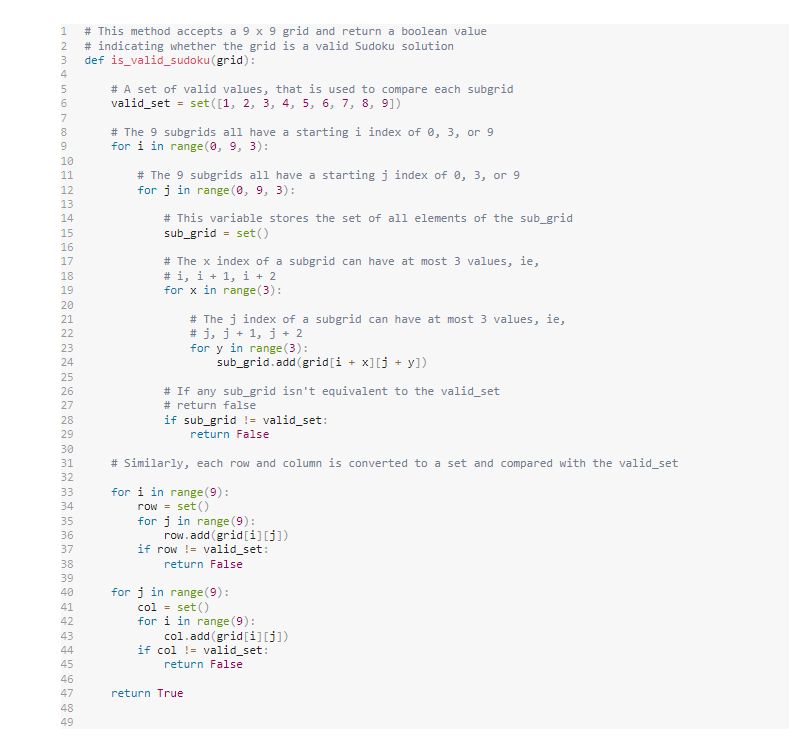 Solved # This method accepts a 9×9 grid and return a boolean | Chegg.com
