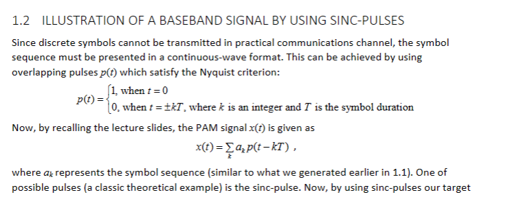 1 SYMBOLS AND SINC-PULSE 1.1 GENERATION OF SYMBOLS In | Chegg.com