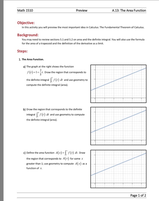 Solved Math 1510 Preview A.13: The Area Function Objective: | Chegg.com