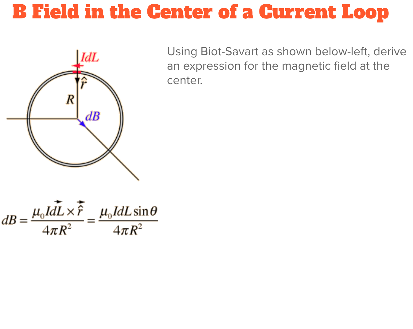 Solved B Field in the Center of a Gurrent LoopUsing | Chegg.com