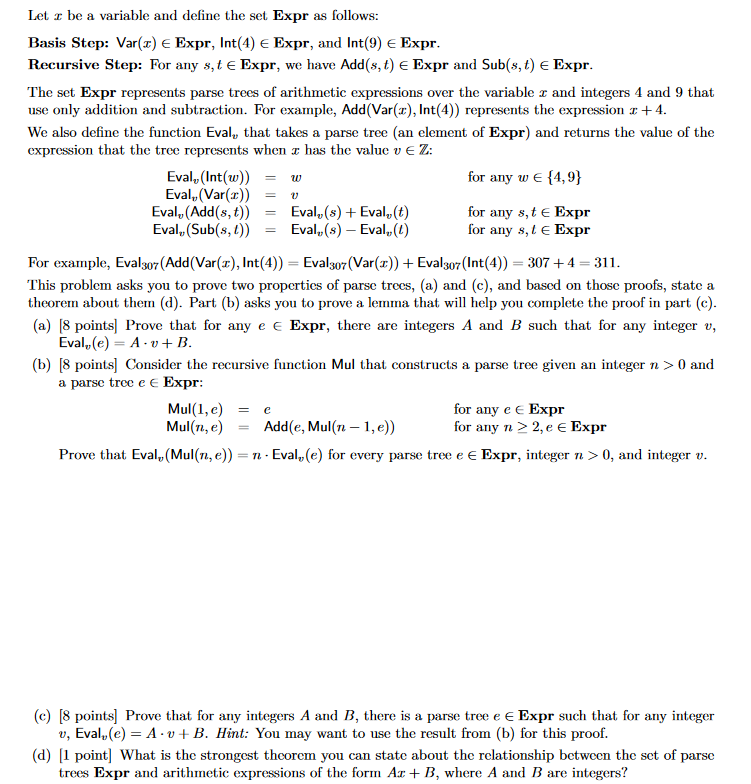 Solved u Let I be a variable and define the set Expr as | Chegg.com