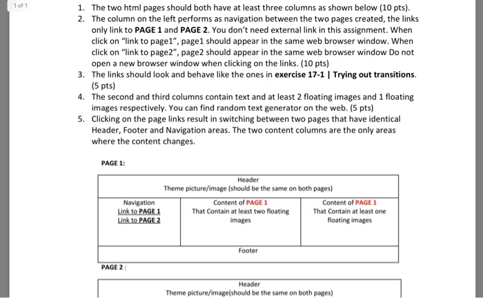 Solved 1 of 1 1. 2. The two html pages should both have at | Chegg.com
