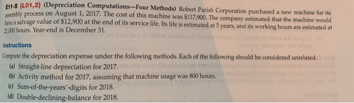 Solved f1-5 (L01,2) (Depreciation Computations-Four Methods) | Chegg.com