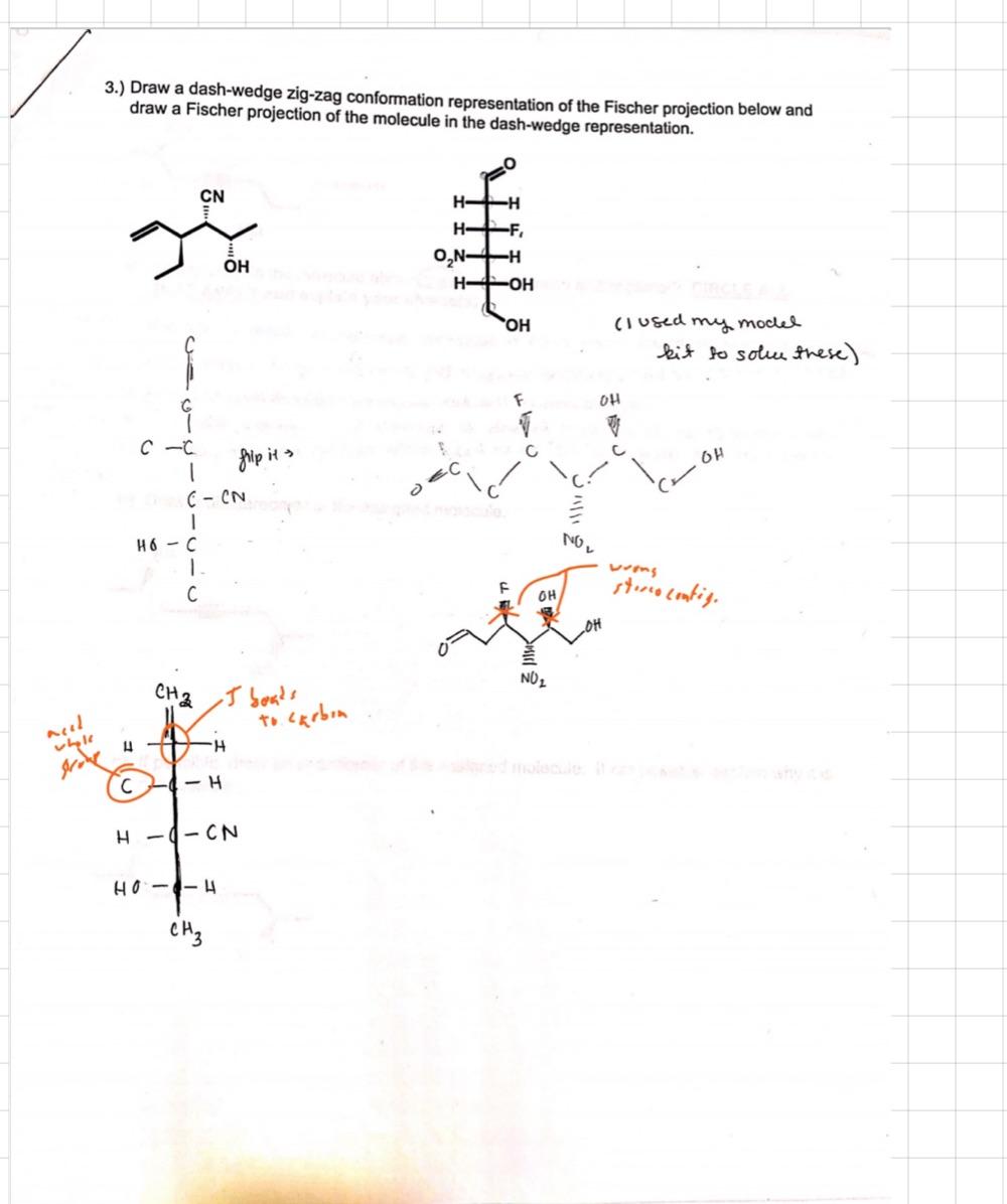 Solved 3.) Draw a dash-wedge zig-zag conformation | Chegg.com