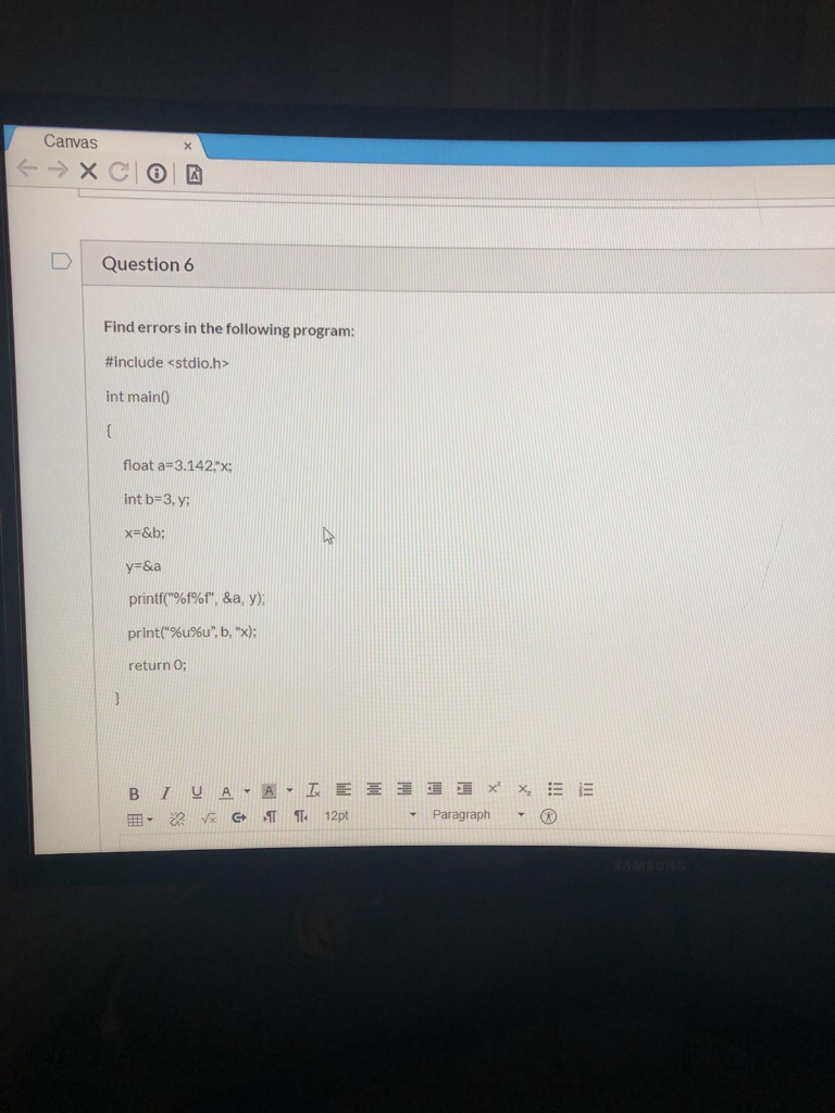 Solved Canvas Question 6 Find errors in the following | Chegg.com
