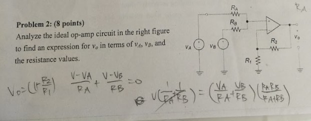 Solved RA RA WW Ra w + Vo Problem 2: (8 points) Analyze the | Chegg.com