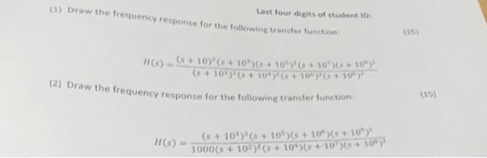 1 Draw The Frequency Response For The Following 