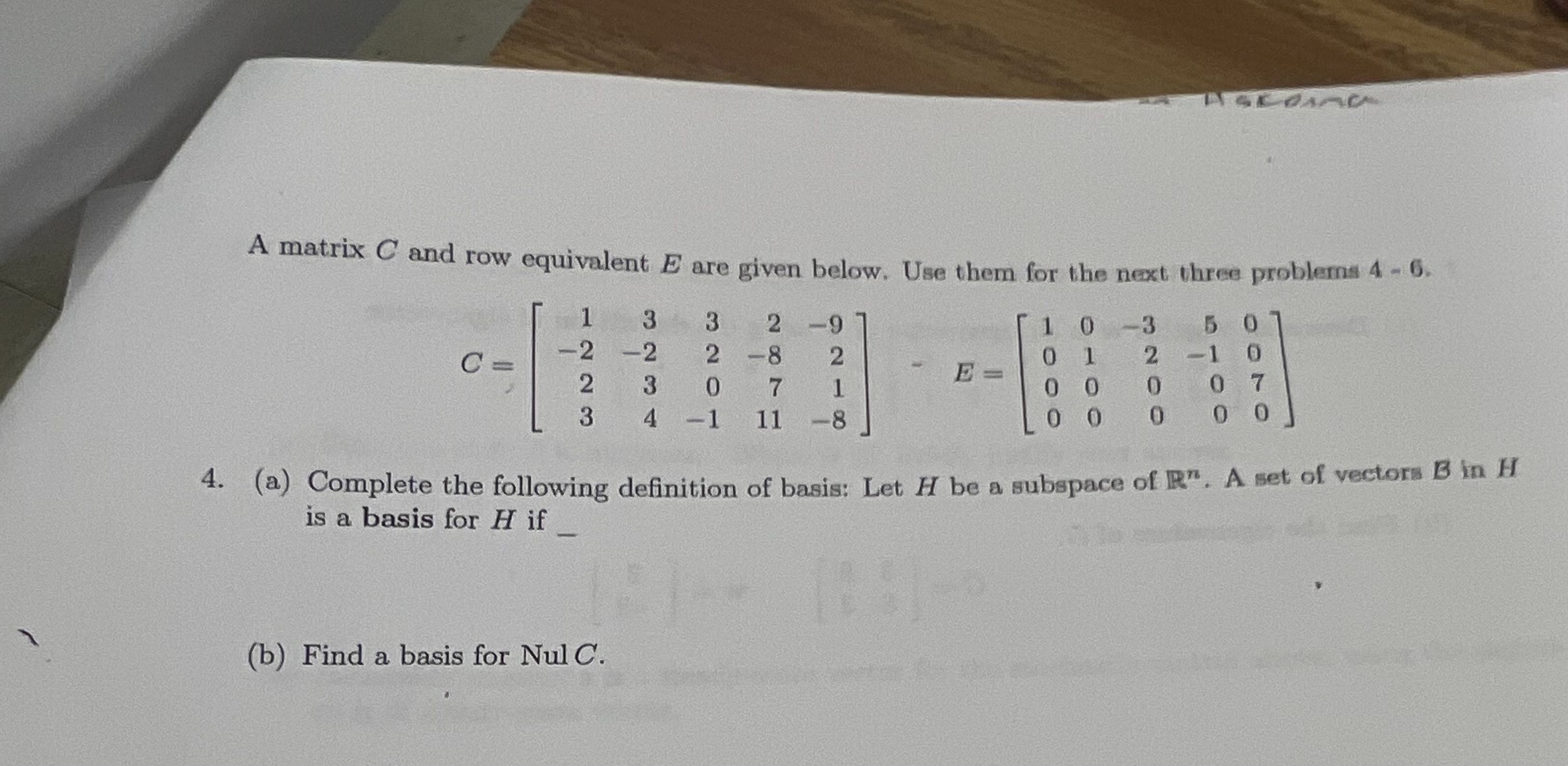 Solved A matrix C and row equivalent E are given below. Use | Chegg.com