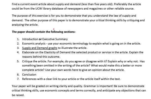 Solved Find a current event article about supply and demand | Chegg.com