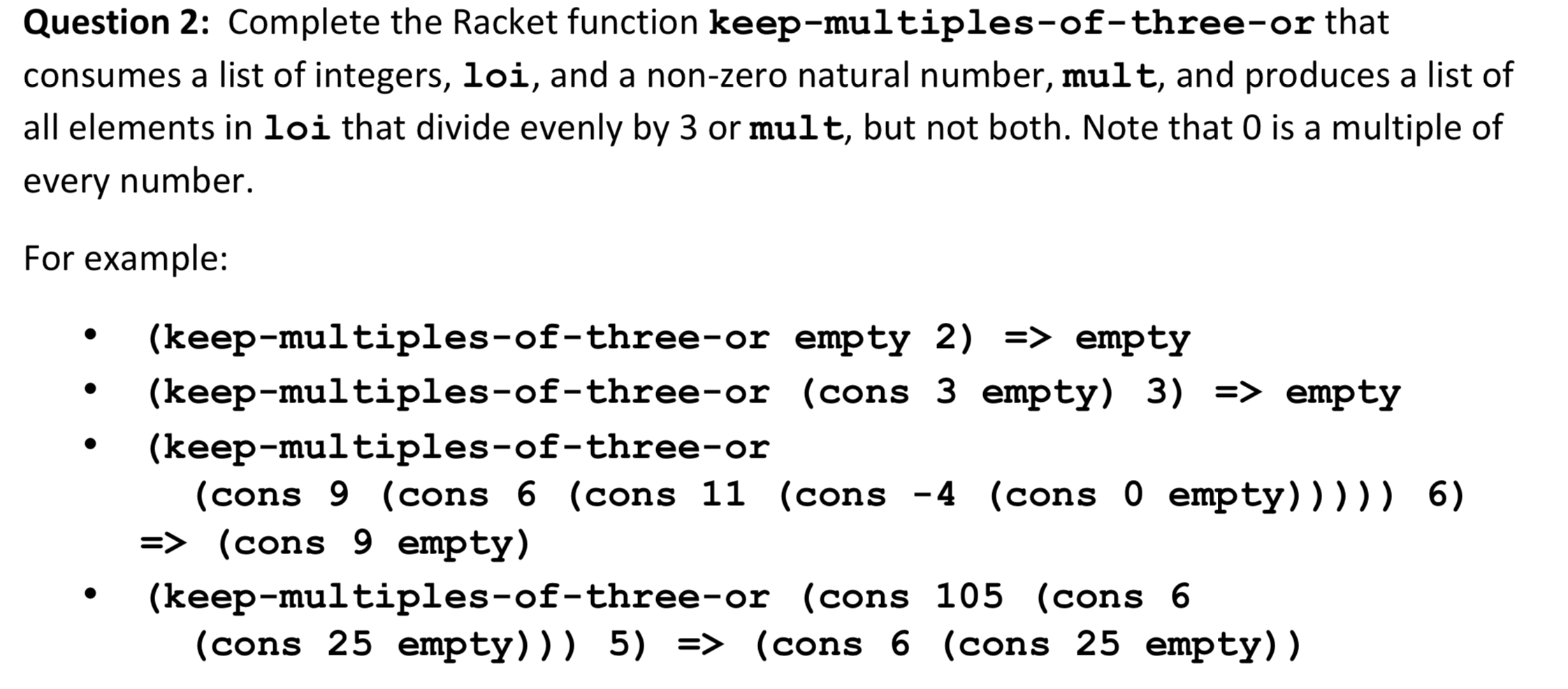 Question 2: Complete the Racket function | Chegg.com