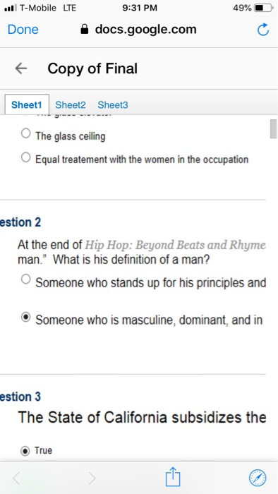 Solved T-Mobile LTE Done 9:31 PM 49% a docs.google.com Copy | Chegg.com
