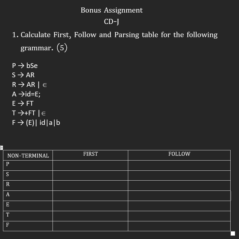 Solved Bonus Assignment CD-J 1. Calculate First, Follow and | Chegg.com