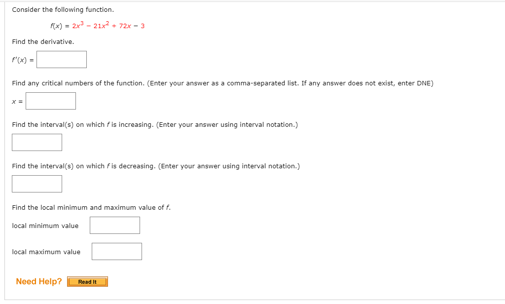 Solved Consider the following function. f(x) = 2x3 - 21x2 + | Chegg.com