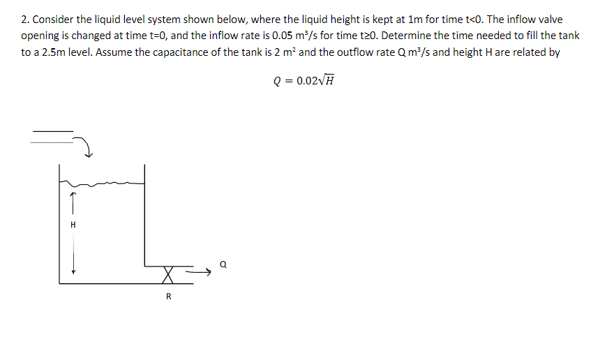 2. Consider the liquid level system shown below, | Chegg.com
