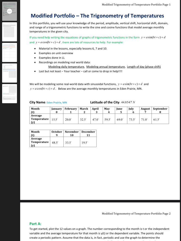 Solved Modified Trigonometry of Temperature Portfolio Page 1 | Chegg.com