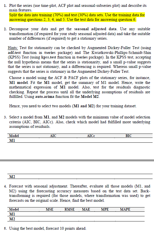 Solved Please solve the following Time Series problem using | Chegg.com