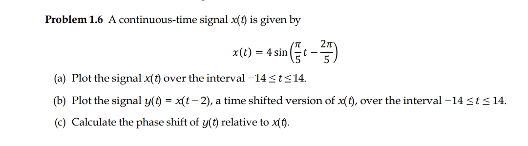 Solved Problem 1.6 A continuous-time signal x(t) is given by | Chegg.com
