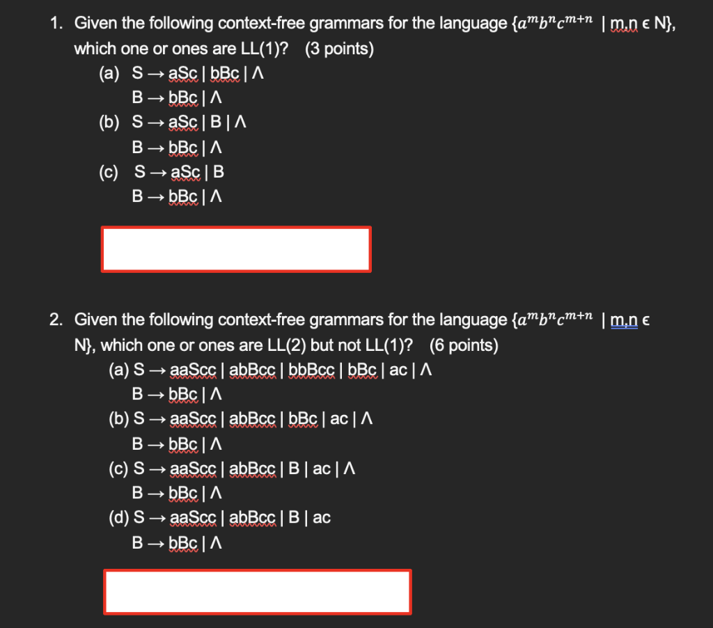 Solved 1. Given the following context-free grammars for the | Chegg.com