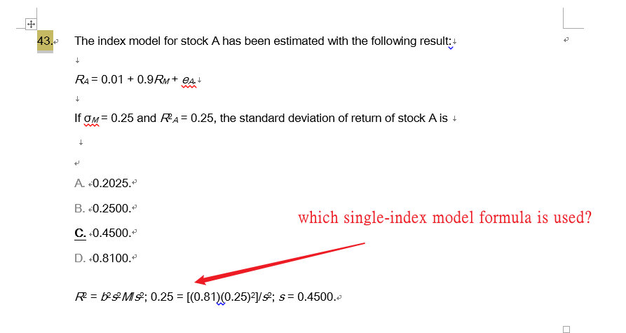 Solved 43. The index model for stock A has been estimated | Chegg.com