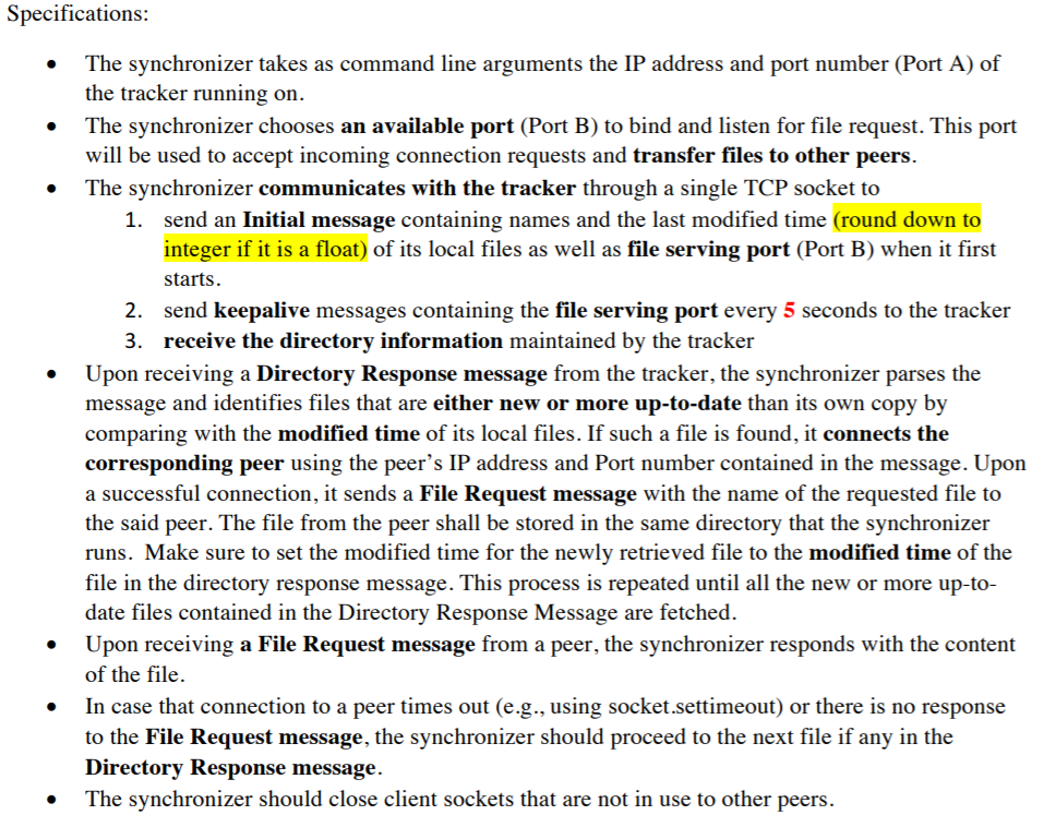 P2P File Sharing Synchronizer: Modify the python code | Chegg.com