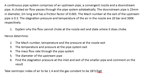 Solved A continuous pipe system comprises of an upstream | Chegg.com