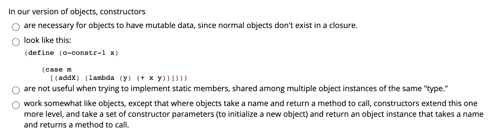 Solved In our version of objects, constructors are necessary | Chegg.com