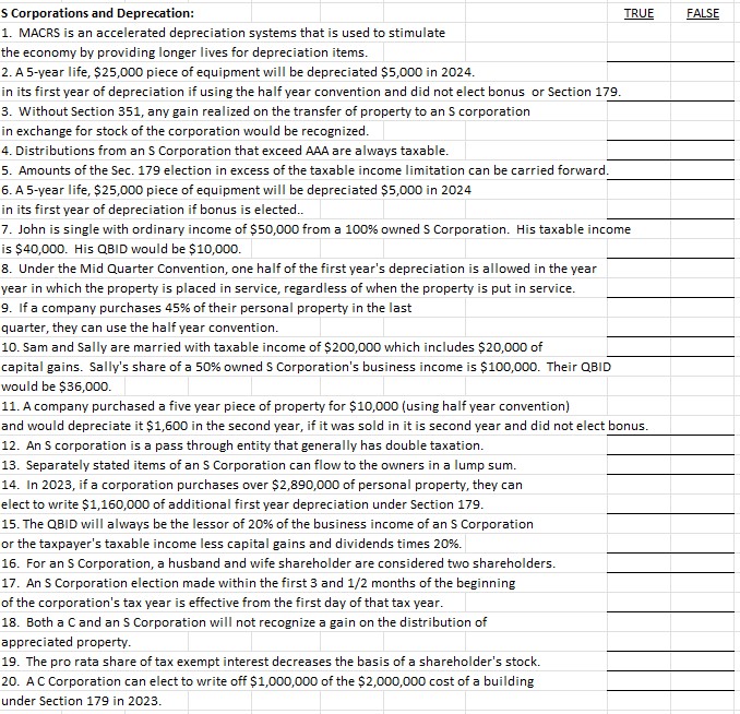 Solved S Corporations and Deprecation:MACRS is an | Chegg.com