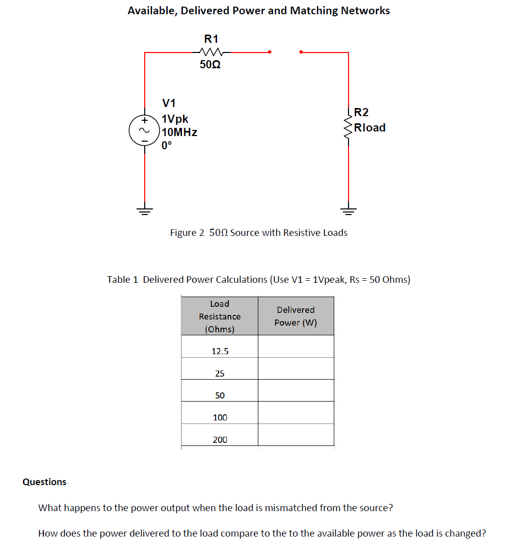 Solved Available, Delivered Power and Matching Networks | Chegg.com