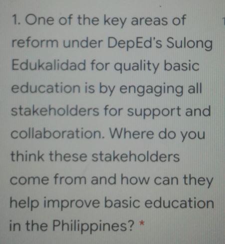 Solved 1. One of the key areas of reform under DepEd's | Chegg.com