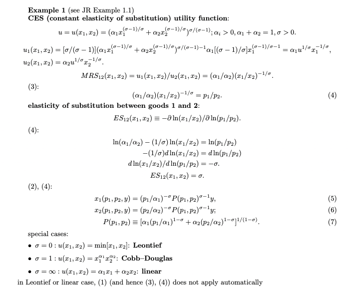 Example 1 (see JR Example 1.1) CES (constant | Chegg.com