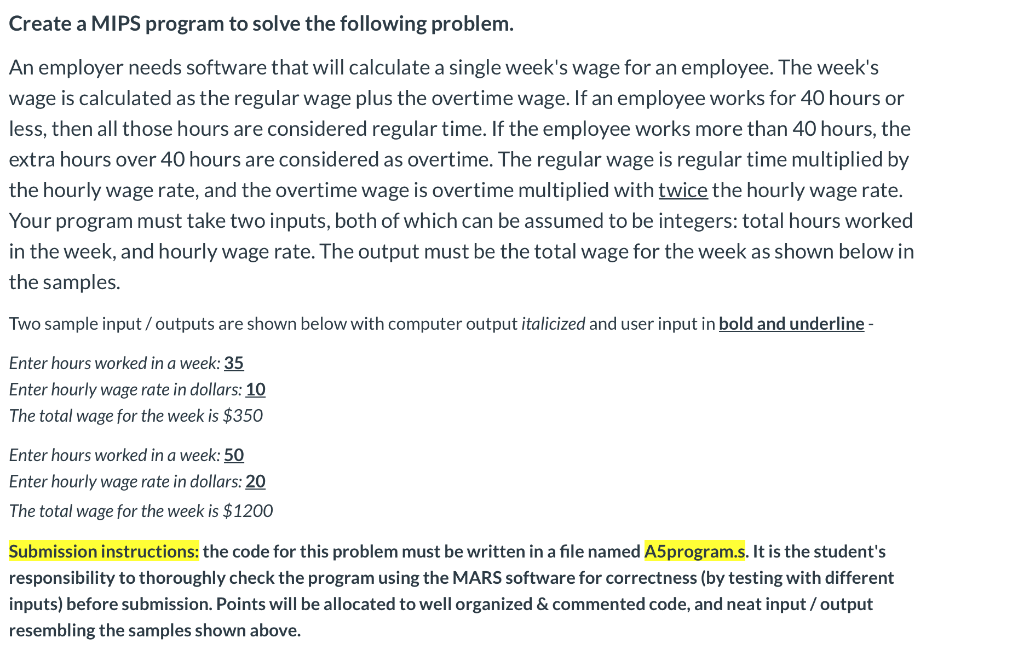 Solved Create a MIPS program to solve the following problem. | Chegg.com