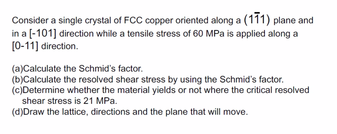 Solved Consider a single crystal of FCC copper oriented | Chegg.com