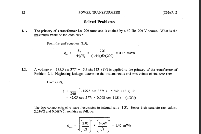 Solved 32 [CHAP, 2 POWER TRANSFORMERS Solved Problems 2.1. | Chegg.com