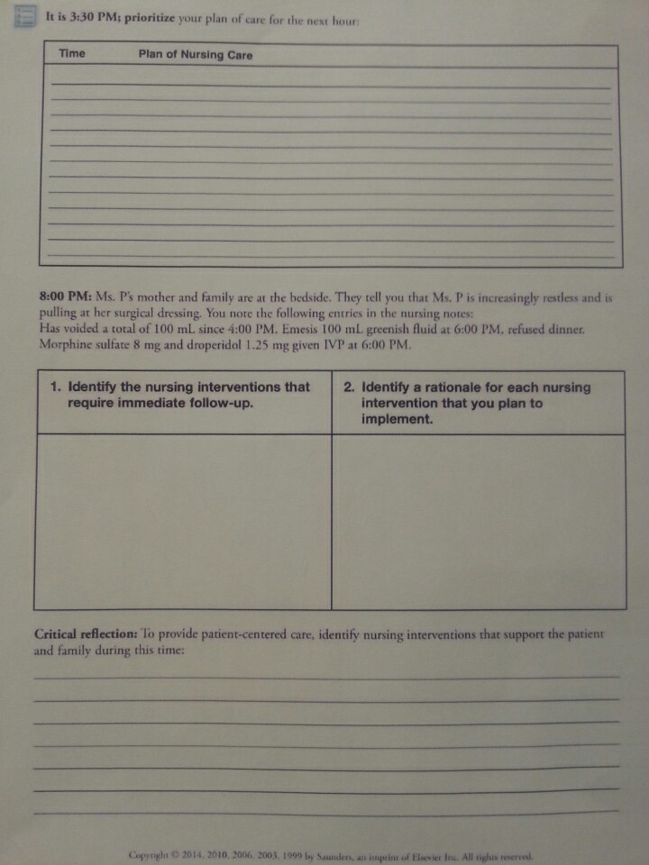 Solved POSTOP COMPLICATIONS Handoff report at 3:00 PM Ms. P | Chegg.com