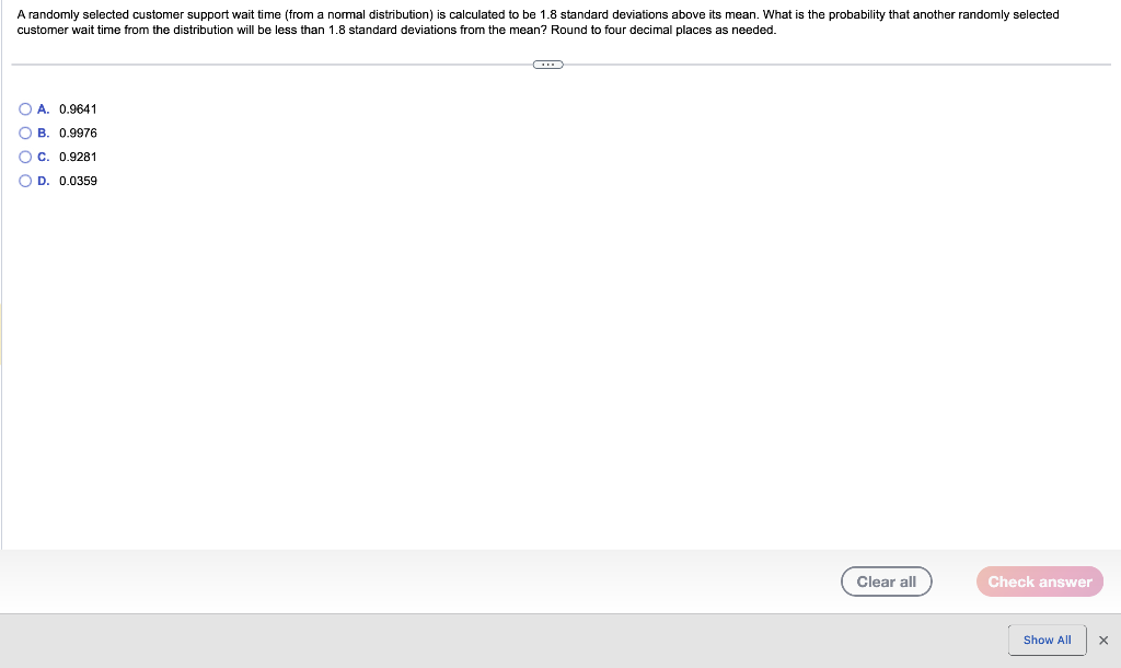 Solved A randomly selected customer support wait time (from | Chegg.com