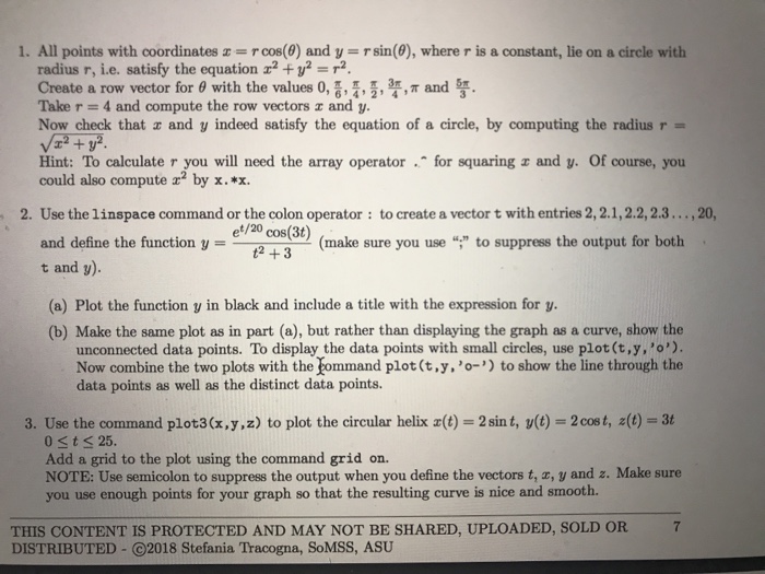 Solved 1. All points with coordinates z rcos(0) and y | Chegg.com