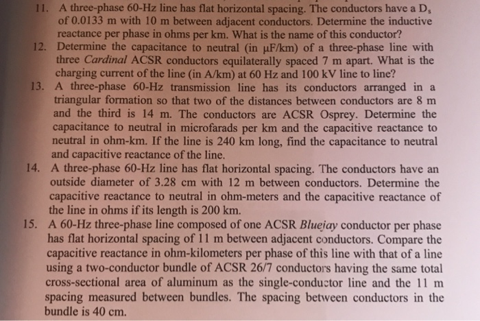 Solved 11. A three-phase 60-Hz line has flat horizontal | Chegg.com